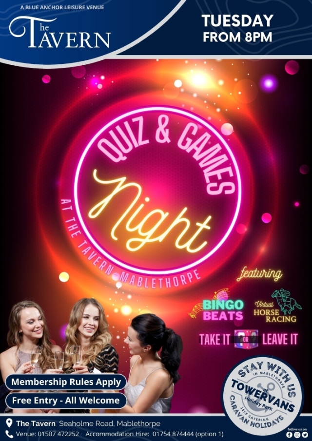 Games & Quiz Night | Live Entertainment, Skegness | Blue Anchor